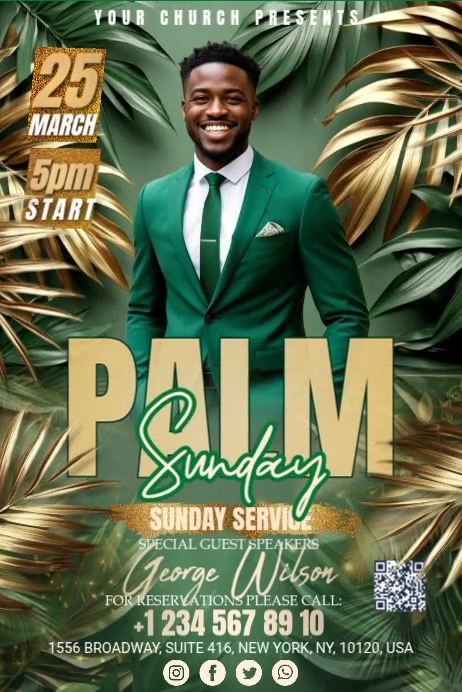 Green Palm Sunday Service Banner Template | PosterMyWall