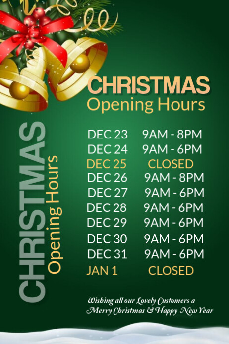 Copy of Green Pastel Christmas Opening Hours Flyer Template Poster ...
