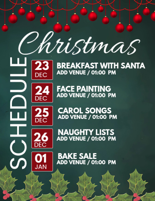 Green Pastel Christmas Schedule Flyer (us Letter) Template | PosterMyWall