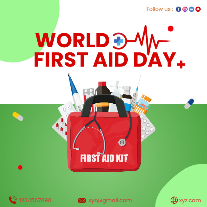 Green Pastel World First Aid Day Instagram Post Template | PosterMyWall