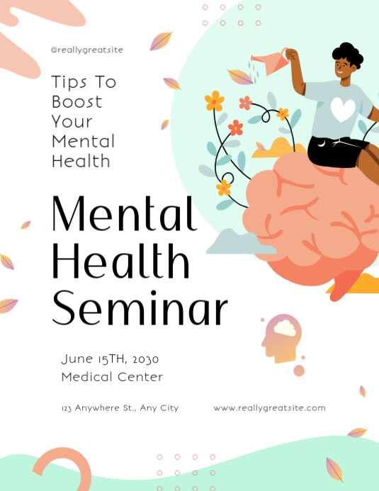 Plantilla de Green Peach Illustrative Mental Health Semina | PosterMyWall