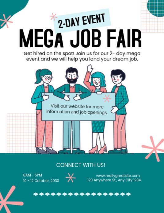 Green Pink Illustrative Mega Job Fair Flyer ( Template | PosterMyWall