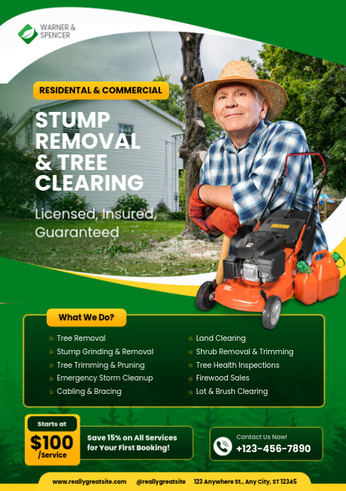 Green Profesional Tree Removal And Tree Clearing A4 Template | PosterMyWall
