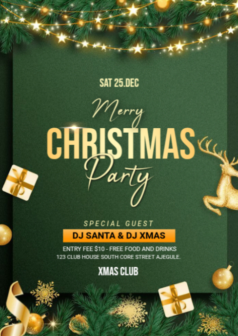 Green Professional Christmas Party A6 Template | PosterMyWall