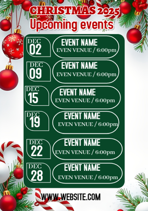 Green Professional Christmas Upcoming Events A4 Template | PosterMyWall