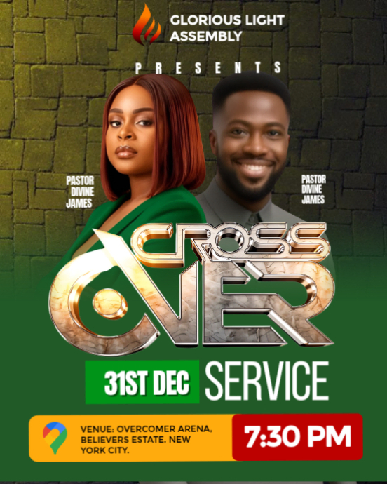 Green Professional Church Cross Over Service Flyers Instagram Portrait ...