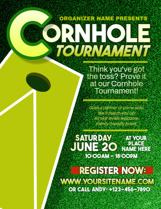 Green Professional Cornhole Tournament Flyer (us Letter) Template ...