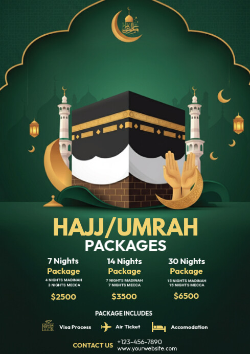 Green Professional Hajj And Umrah Packages Ad A4 Template | PosterMyWall