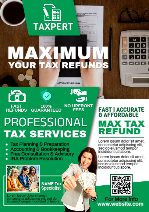 Copy of Green Professional Income Tax/tax Refund Flyer A4 | PosterMyWall
