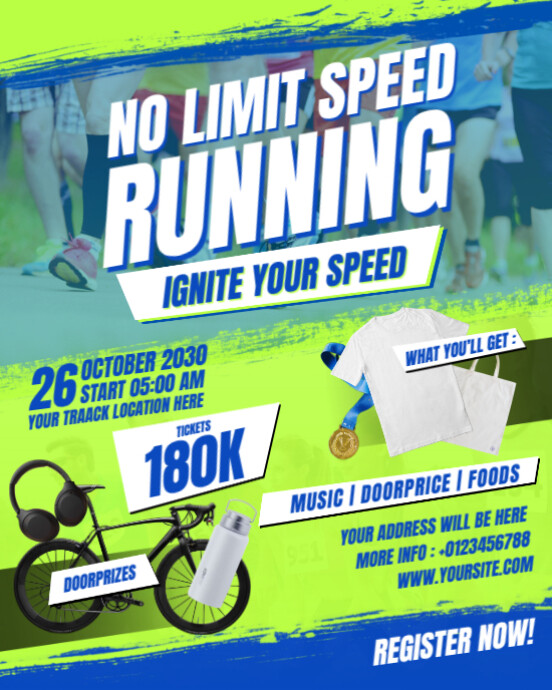 Green Professional Marathon Run Event Poster For Instagram Portrait ...