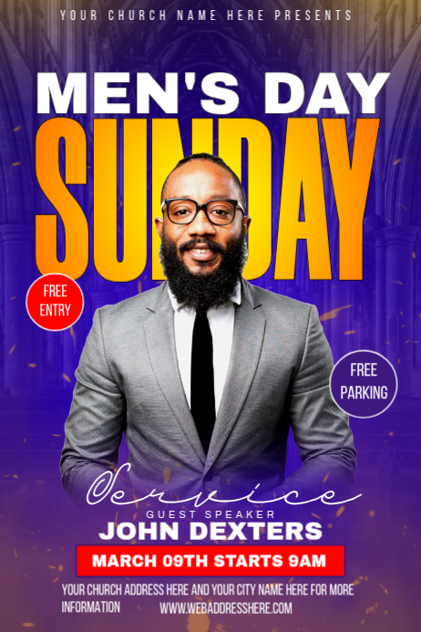 Green Professional Men's Day Church Service Poster Template | PosterMyWall