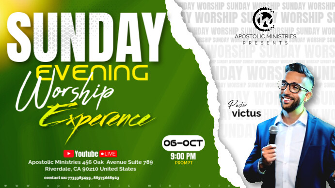 Plantilla de Green Professional Sunday Worship Service Youtube Thumbnail | PosterMyWall