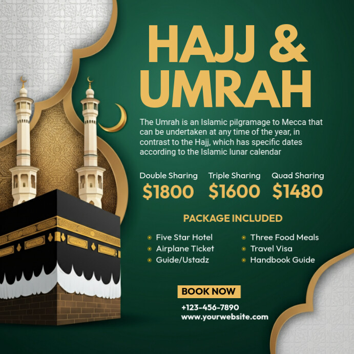 Green Professional Umrah And Hajj Package Instagram Post Template ...