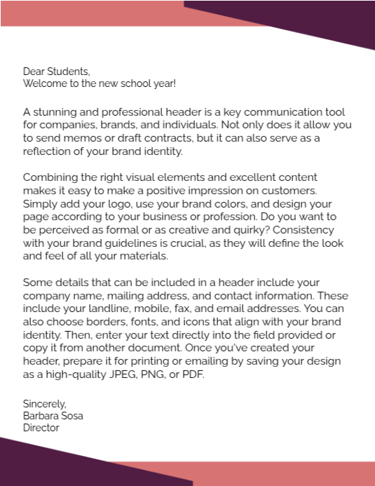 Green School Welcome Letter to Students Template | PosterMyWall