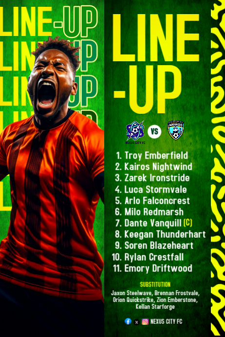 Copy of Green Soccer football Lineup team squad starting 11 eleven ...