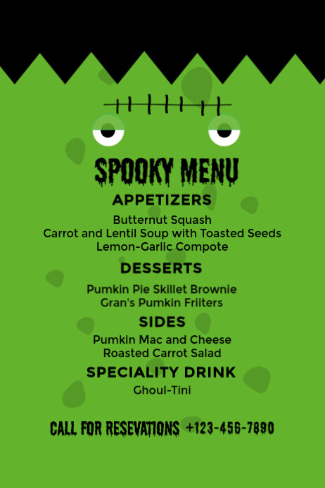 Plantilla de Green Spooky Halloween Menu Poster | PosterMyWall