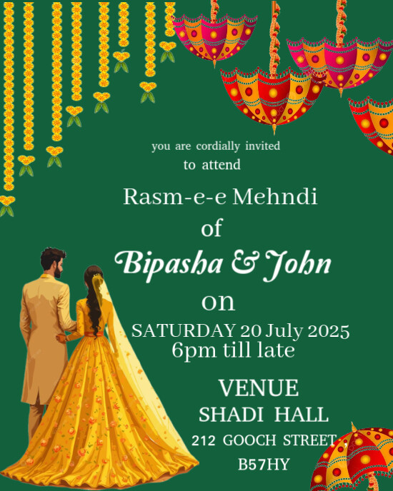 Green Square Couple Wedding Invite Card Desi Instagram Portrait ...