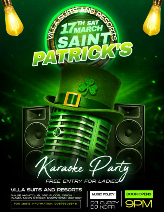 Modèle Green St. Patrick's Day Karaoke Party Flyer Video | PosterMyWall