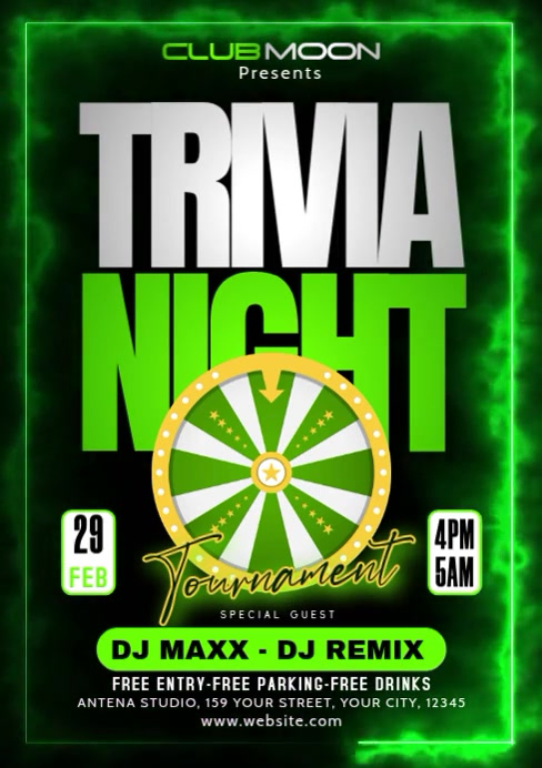 Plantilla de Green Trivia Night Event A4 Video | PosterMyWall