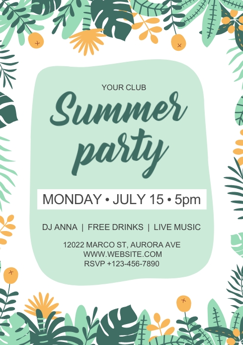 Green Tropical Summer Party Invitation Flyer Template | PosterMyWall