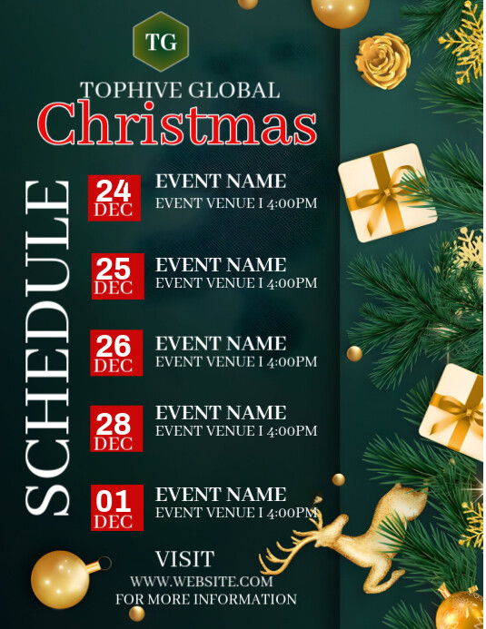 Green Typographic Christmas Schedule Template Flyer (us Letter ...