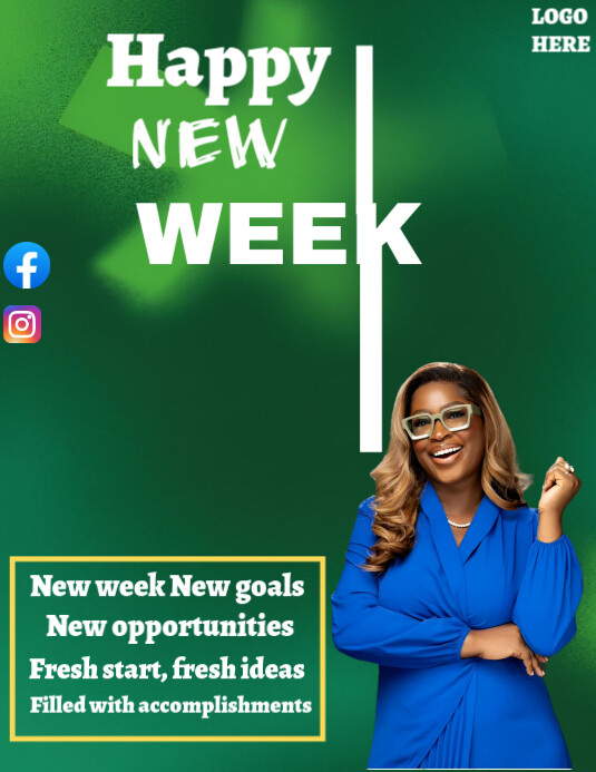 Green Typographic Happy New Week Design Flyer (us Letter) Template ...