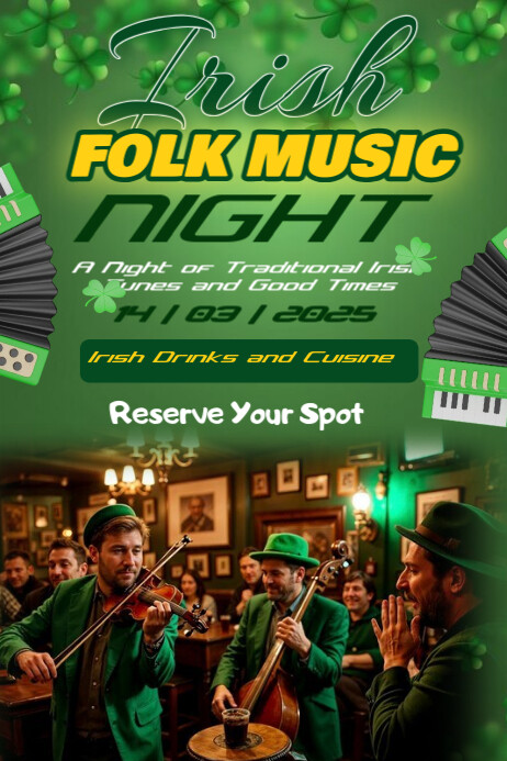 Copy of Green Typographic Irish Folk Music Night Poster | PosterMyWall