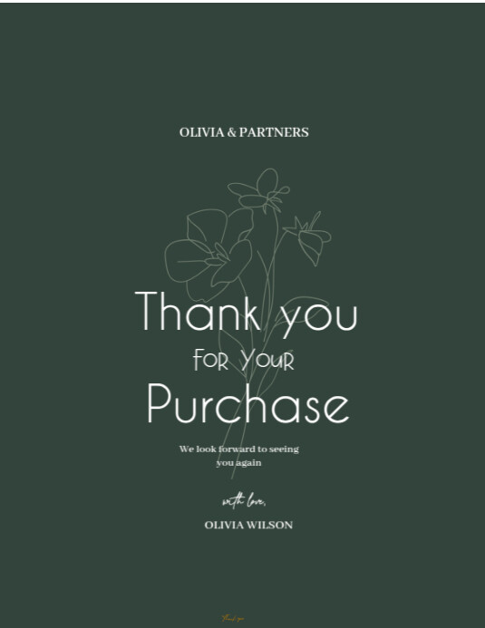 Green Typographic Thank You For Your Purchase Flyer (us Letter ...