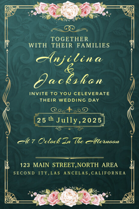 Green Typographic Weeding Invitation Card Poster Template | PosterMyWall