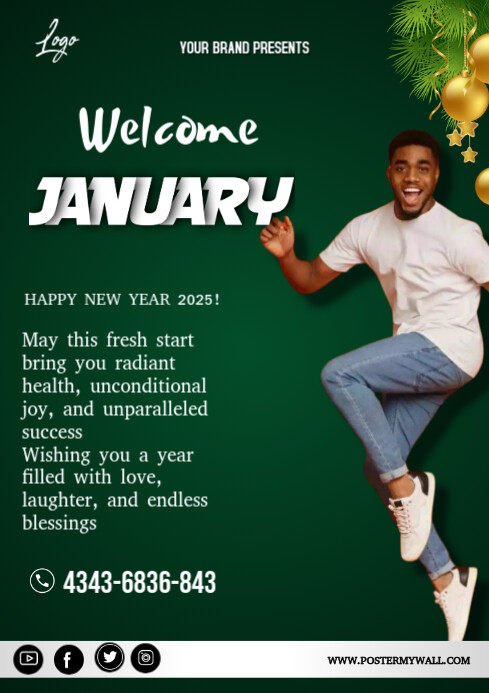 Green Typographic Welcome December A4 Template | PosterMyWall