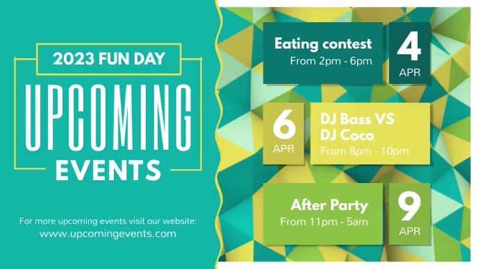 Green Upcoming Events Facebook Cover Video Template | PosterMyWall