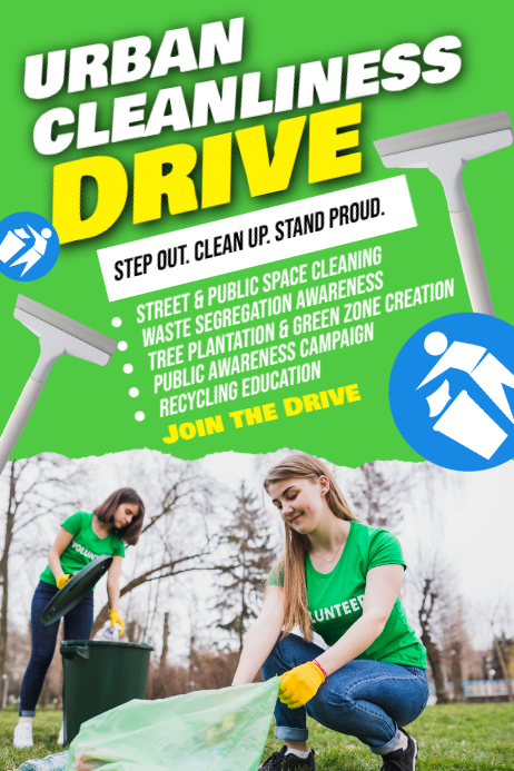 Green Urban Cleanliness Drive Poster Template | PosterMyWall