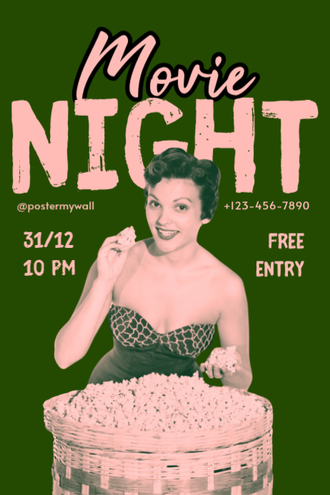 Green Vintage Movie Night Poster Template | PosterMyWall