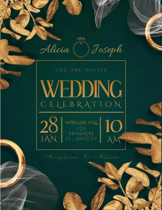 Green Wedding Invitation Simple Premium Template | PosterMyWall