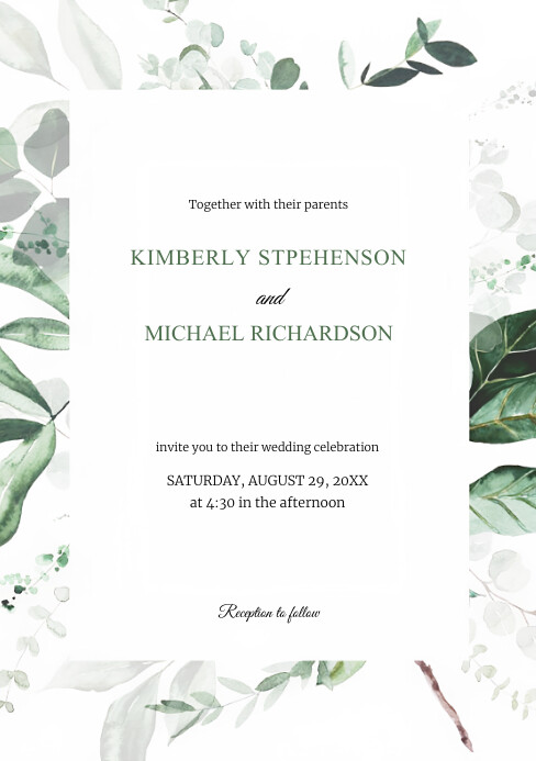 Green wedding invitation templates with flora | PosterMyWall