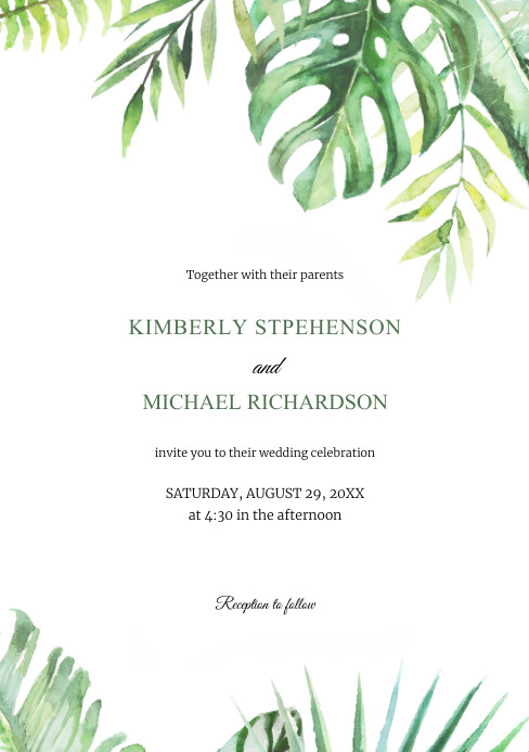 Green wedding invitation templates with flora | PosterMyWall