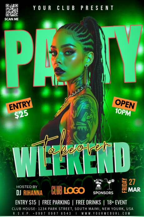 Green Weekend Party Poster Template | PosterMyWall