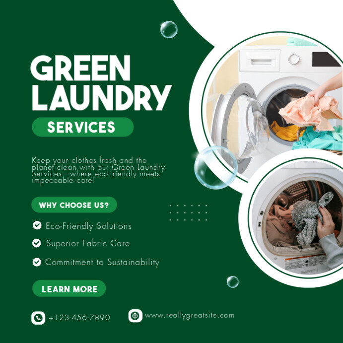 Green White Modern Green Laundry Services Instagram Post Template ...