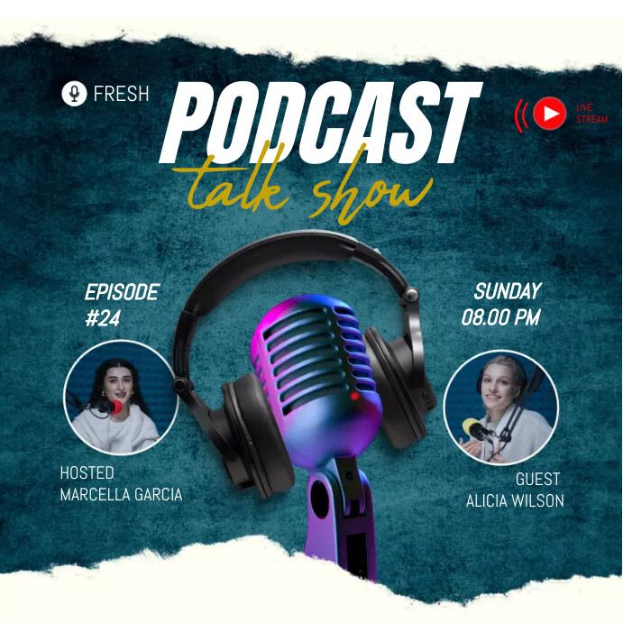 Plantilla de green white podcast talk show template | PosterMyWall