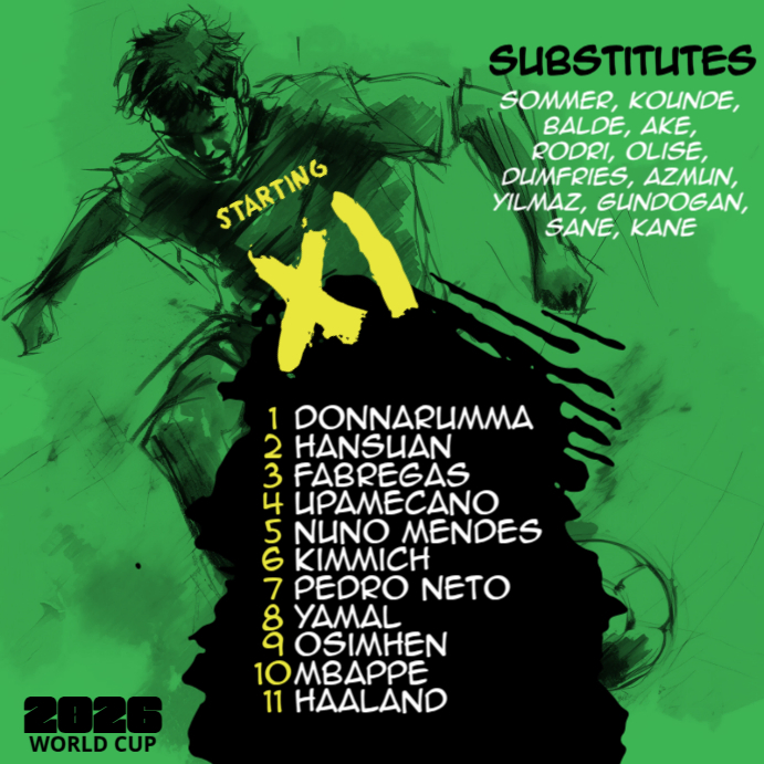 Green World Cup 2026 Team Match Starting XI Squad Line Up Template ...