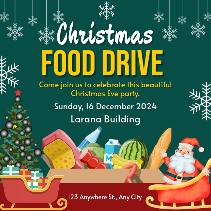 Plantilla de Green yellow Ilustratif Christmas Food Drive Pos Instagram | PosterMyWall