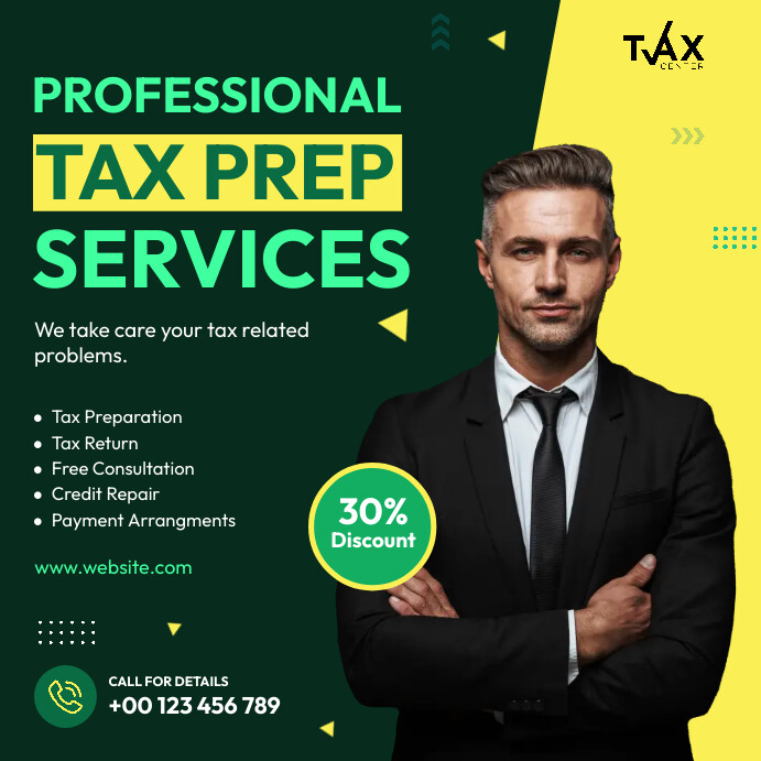 Green yellow Professional Income Tax Square ( Template | PosterMyWall