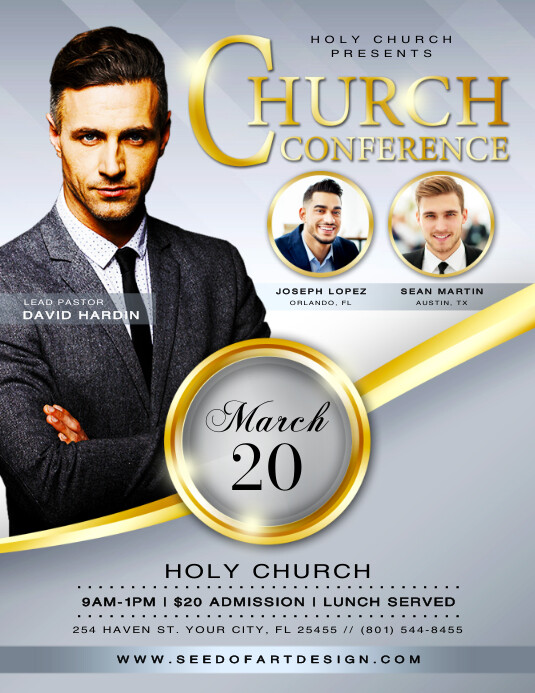 Grey & Gold Men's Church Conference Flyer | PosterMyWall