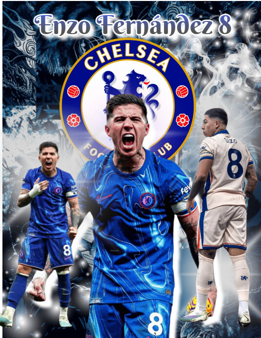 Grey 3d Enzo Fernandez Chelsea Football Club Flyer (us Letter) Template ...