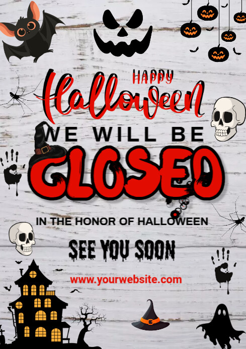 Grey 3d Halloween Closed Sign A4 Template | PosterMyWall