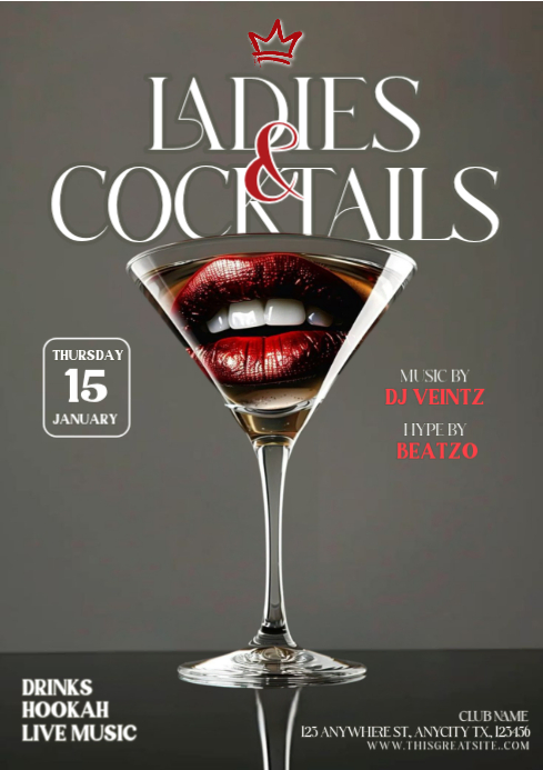 grey 3d Ladies & Cocktails Party A4 Template | PosterMyWall
