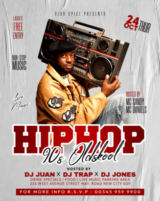 Plantilla de Grey 3d Oldskool Hiphop 90s Rap Throwback Hip Hop Retro Trap Songs Night Club Event ...