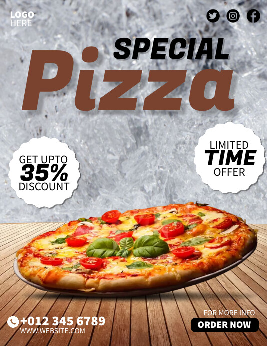 Grey 3d Pizza Menu Flyer (us Letter) Template | PosterMyWall
