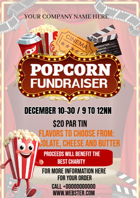 Grey 3d Popcorn Fundraiser Flyer A4 Template | PosterMyWall