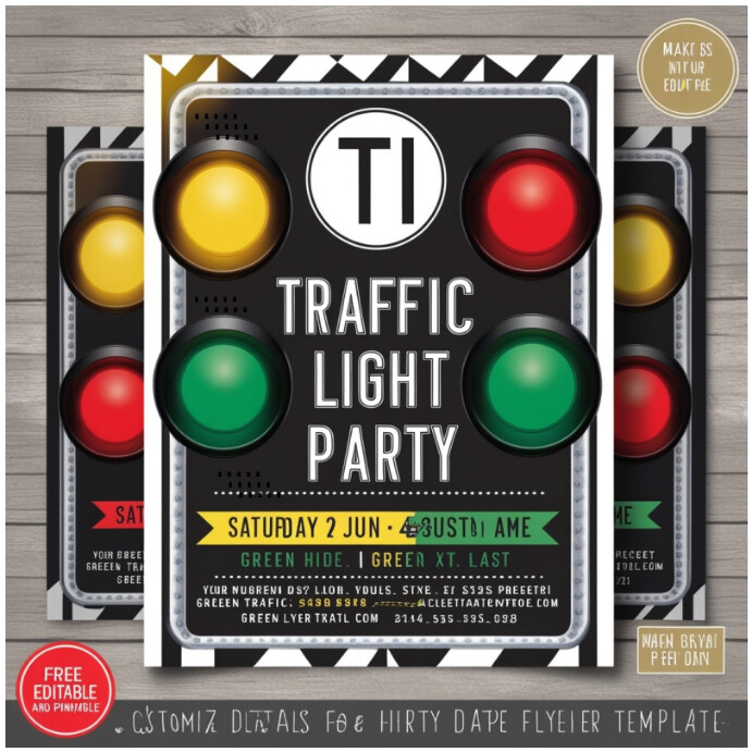 Grey 3d Traffic Light Party Flyer Template - "let’s Party With Red ...